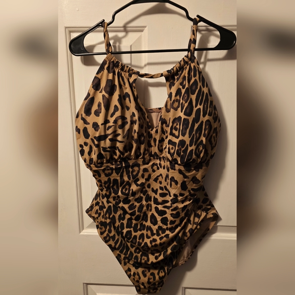 Ralph Lauren Leopard Print Plus Size Bathingsuit - Gem